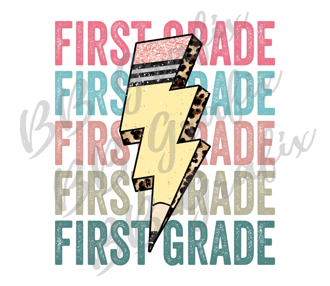 Digital Png File First Grade 1 Stacked Distressed Pencil Cheetah ...