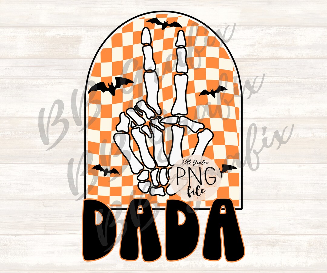 Digital Png File Dada Skeleton Hand Peace Sign Checker Bats Halloween ...