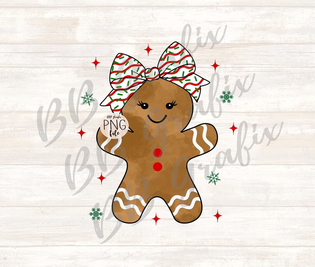 Digital Png File Gingerbread Girl Bow Kids Cute Christmas Printable ...