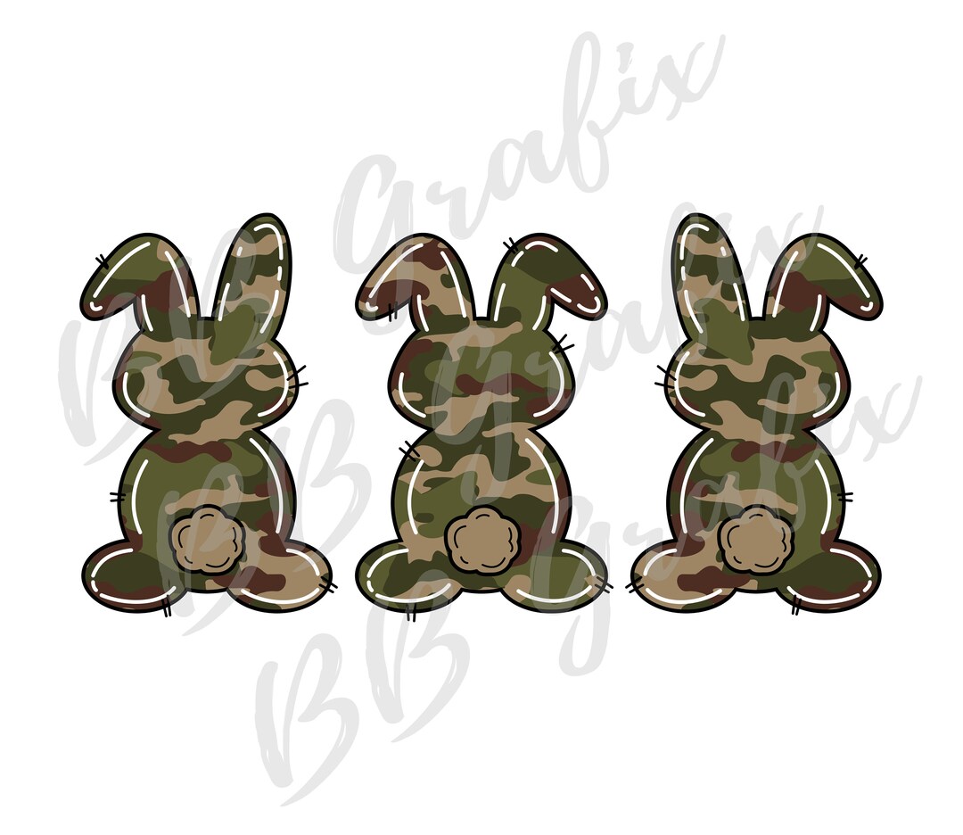 Digital Png File - Bunny Rabbit Trio Line of Three - Army Green Camo ...