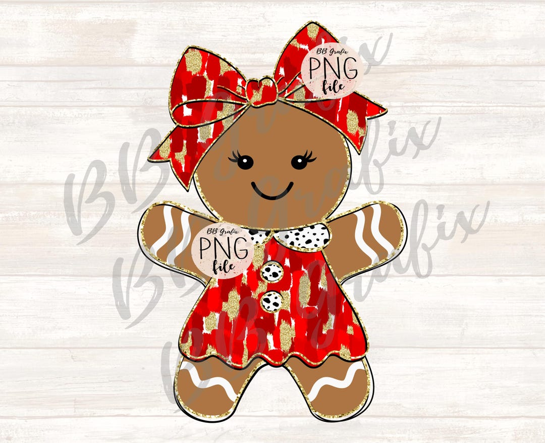 Digital Png File Gingerbread Girl Bow Kids Cute Printable Messy Paint ...