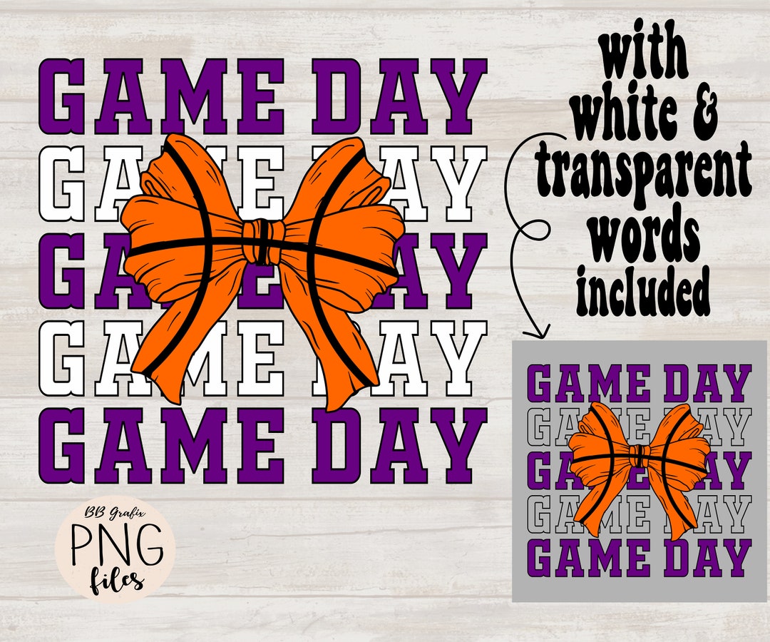 Digital Png File Game Day Basketball Stacked Coquette Bow Sport Purple ...