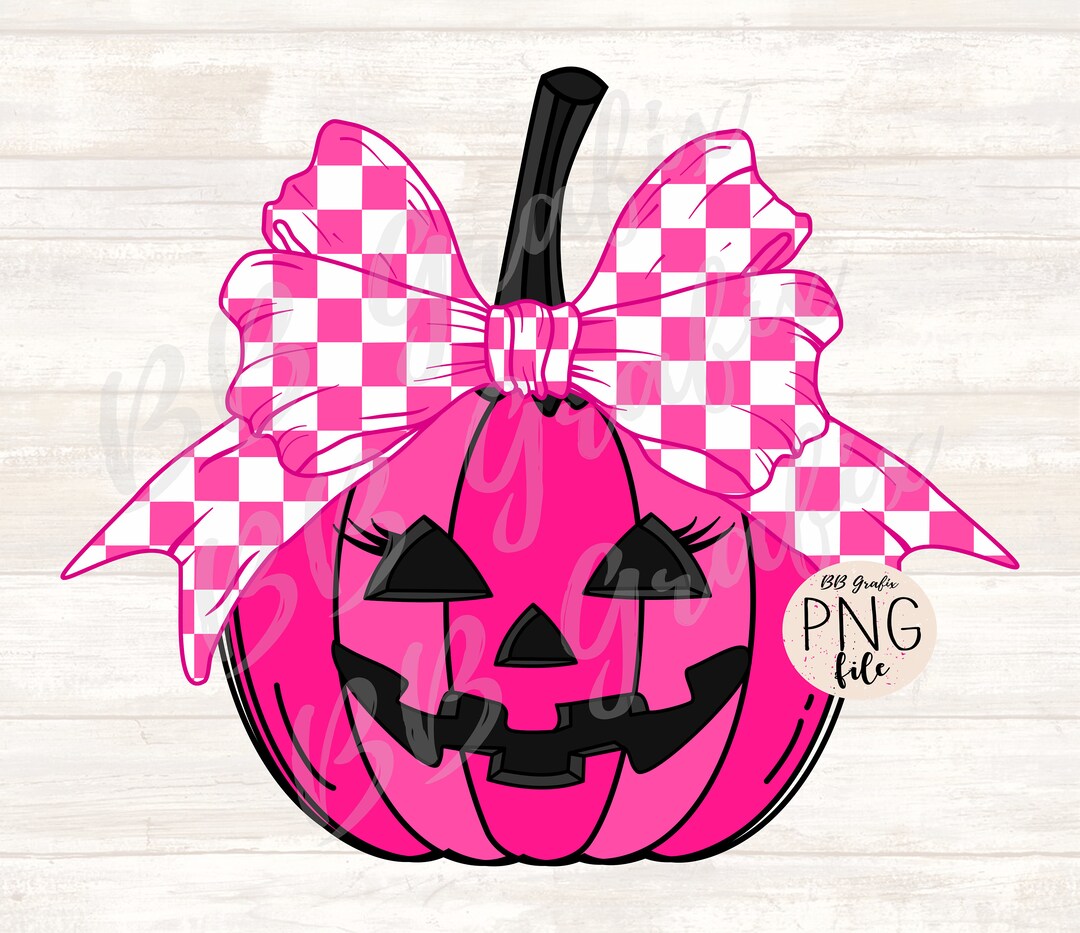 Digital Png File Girl Pumpkin Face Jack-o-lantern Coquette Bow Checker ...