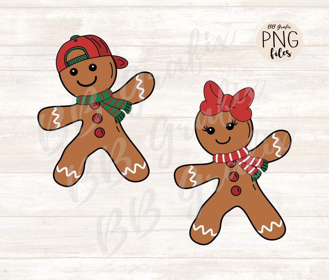 Digital Png File 2 Separate Designs Gingerbread Boy and Girl Christmas ...