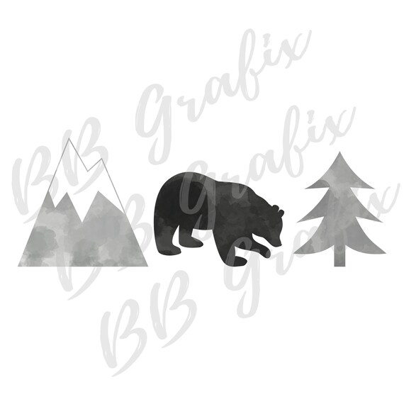 Digital Png File Bear Mountain Tree Trio Grey & Black - Etsy
