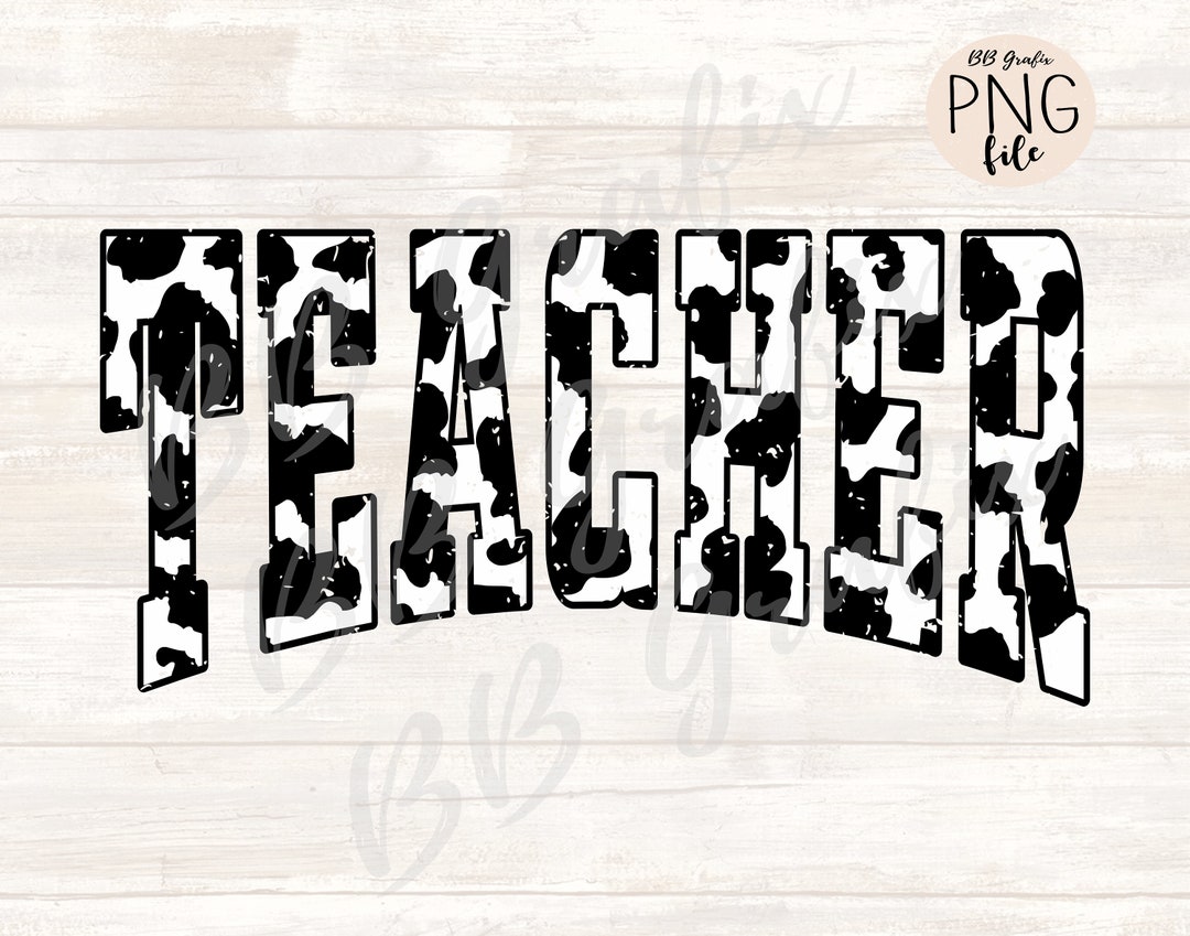 Digital Png File Teacher Distressed Cow Print Clip Art Printable Dtf ...
