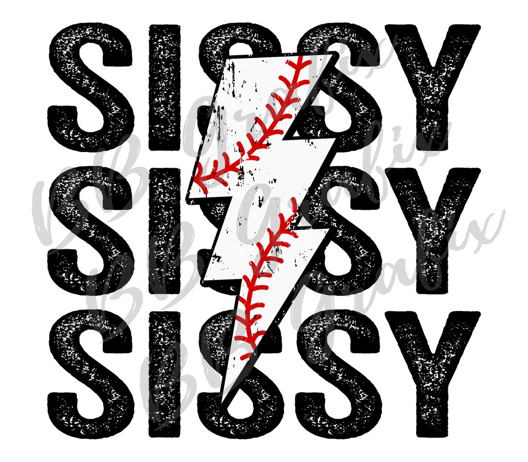 Digital Png File Sissy Baseball T-ball Lightning Bolt Stacked Distressed Printable Waterslide ...