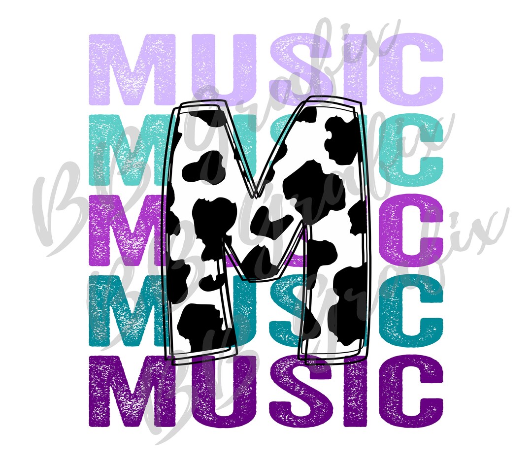 Digital Png File Music Stacked Cow Print Printable Sticker Dtf Dtg ...