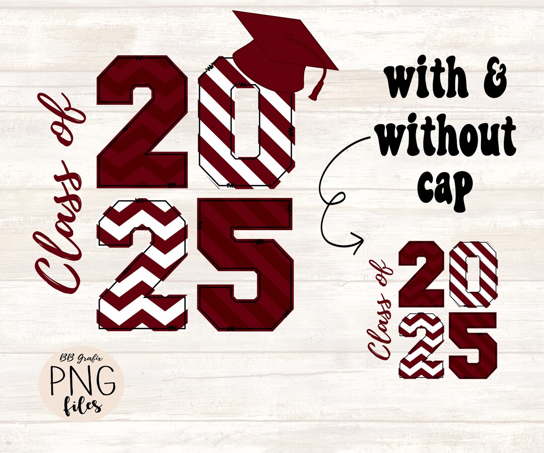 Digital Png File Class of 2025 Burgundy White Grad Cap Hat Printable ...