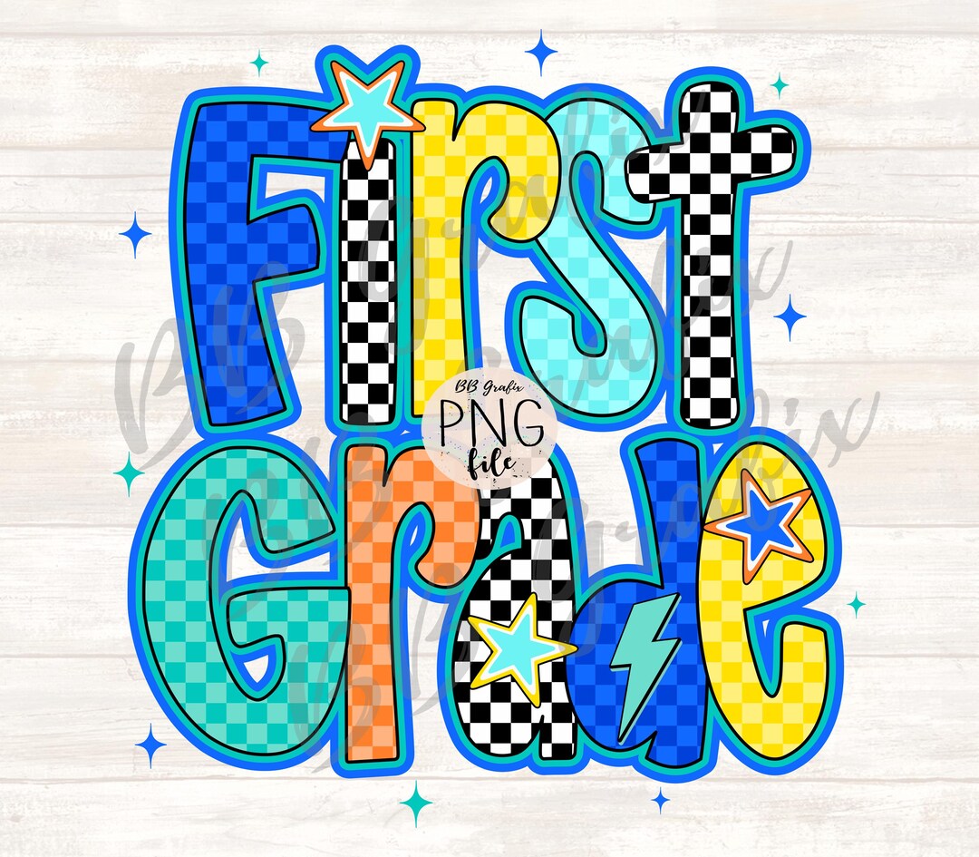 Digital Png File First Grade 1 1st Star Lightning Bolt Checker Boy ...