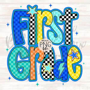 Digital Png File First Grade 1 1st Star Lightning Bolt Checker Boy ...