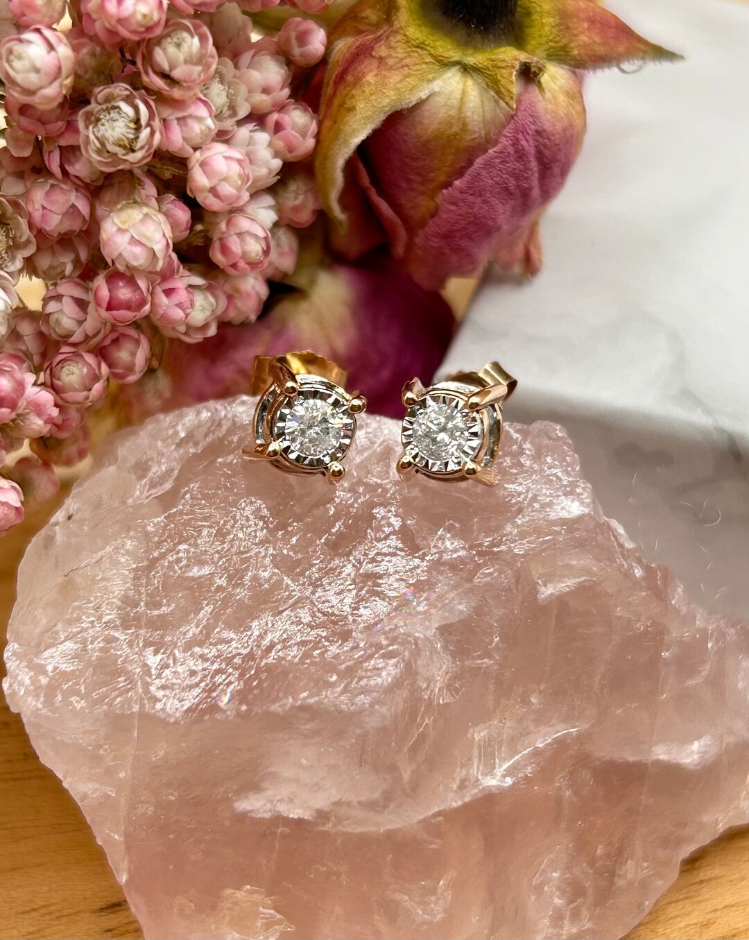 Vintage ZEI 14K Gold Stud Earrings With Diamonds - Etsy