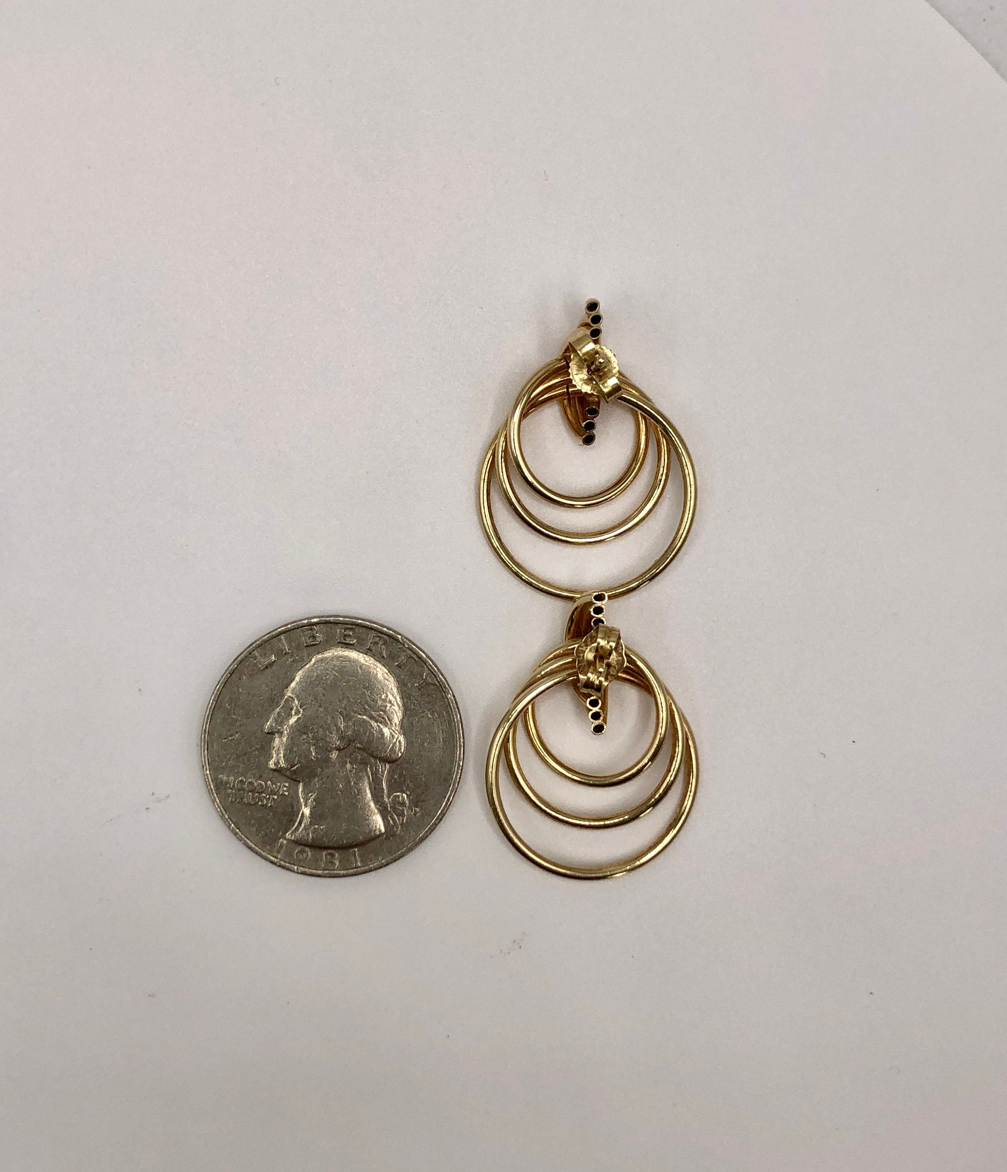 Vintage 14K Gold Triple Hoop Post Earrings 20MM - Etsy