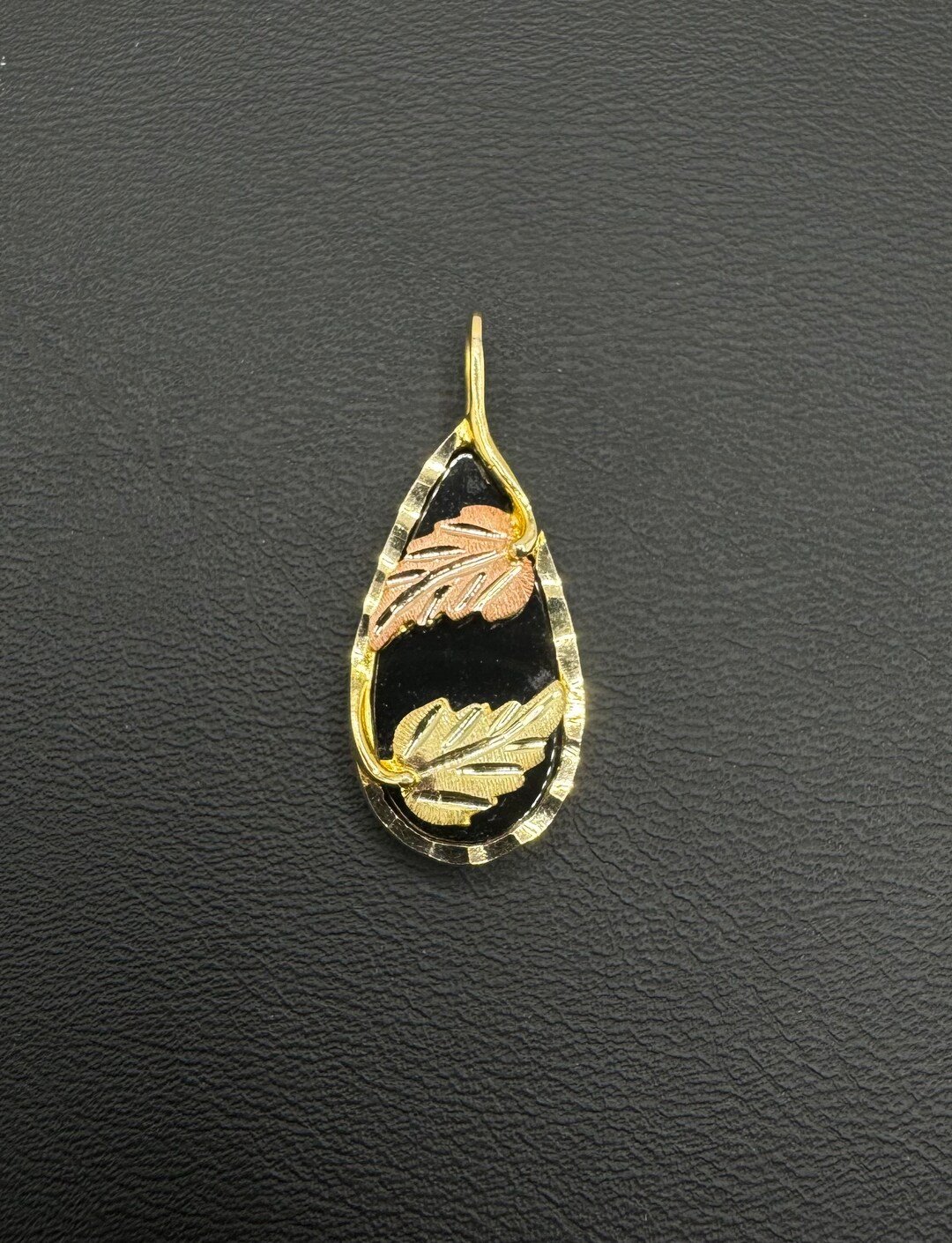 Vintage RL Stamped 12K and 10K Black Hills Gold and Onyx Teardrop ...