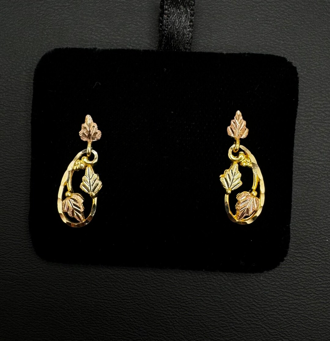 RL Stamped 12K and 10K Black Hills Gold Dangle Earrings - Vintage ...