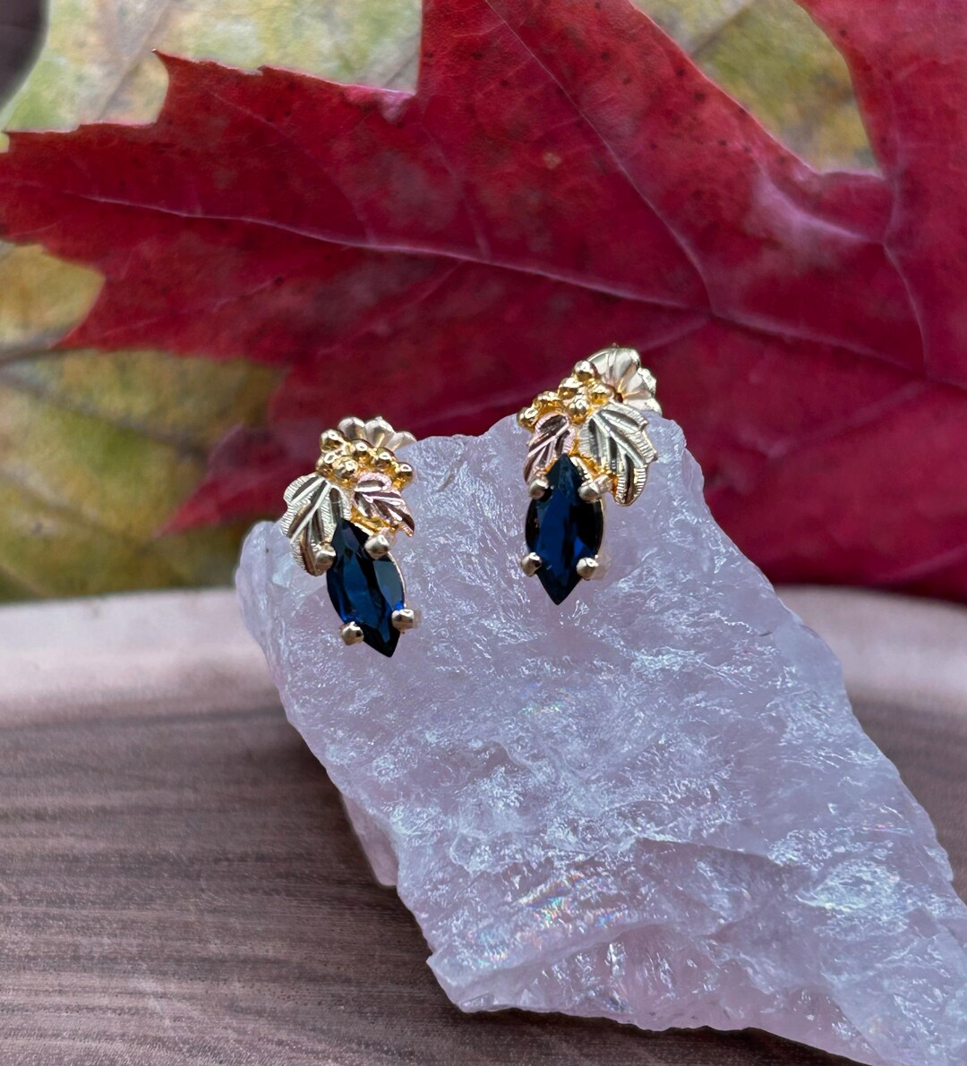 VINTAGE Riddle’s 10k Black Hills Gold and Sapphire Stud Earrings - Etsy