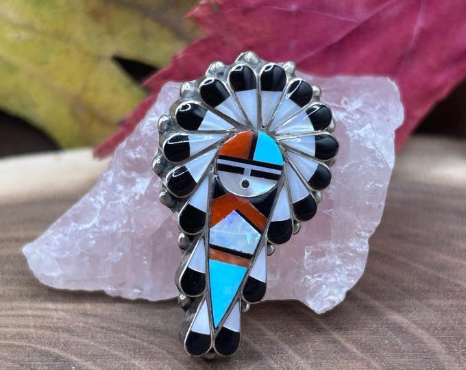 VINTAGE ZUNI Sterling Silver Sun Father Pin/pendant With Turquoise ...