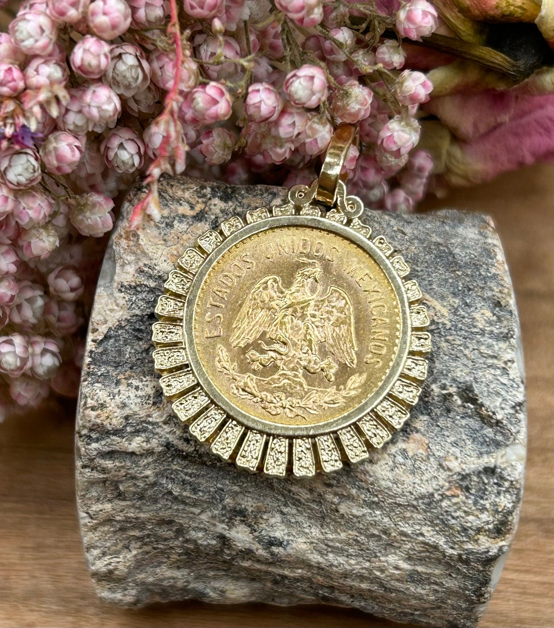Vintage Mexican 1955 (M) Cinco Pesos Coin Pendant With 14k Bail - Etsy