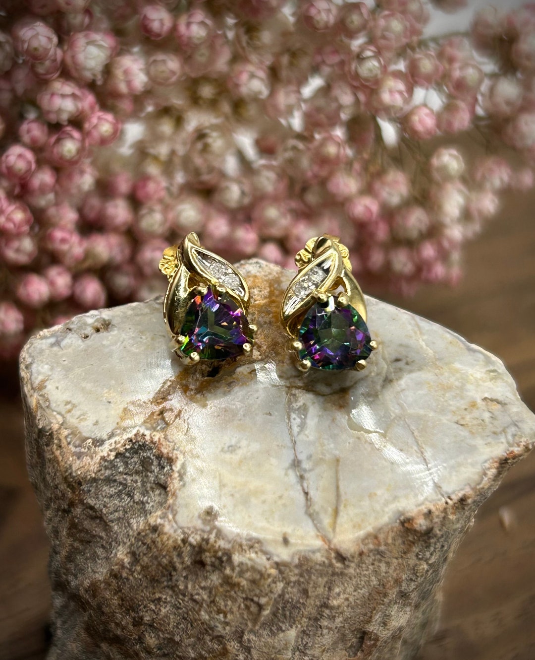 Vintage Stamper 10K Black Hills Gold Stud Earrings With Diamond and ...