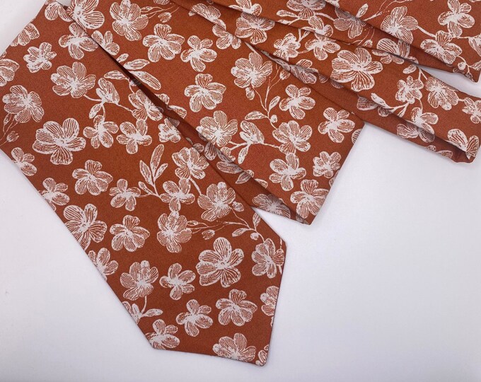 Skinny Tie-floral Tie-orange Tie-rust Colored Tie-flower Tie-suit and ...
