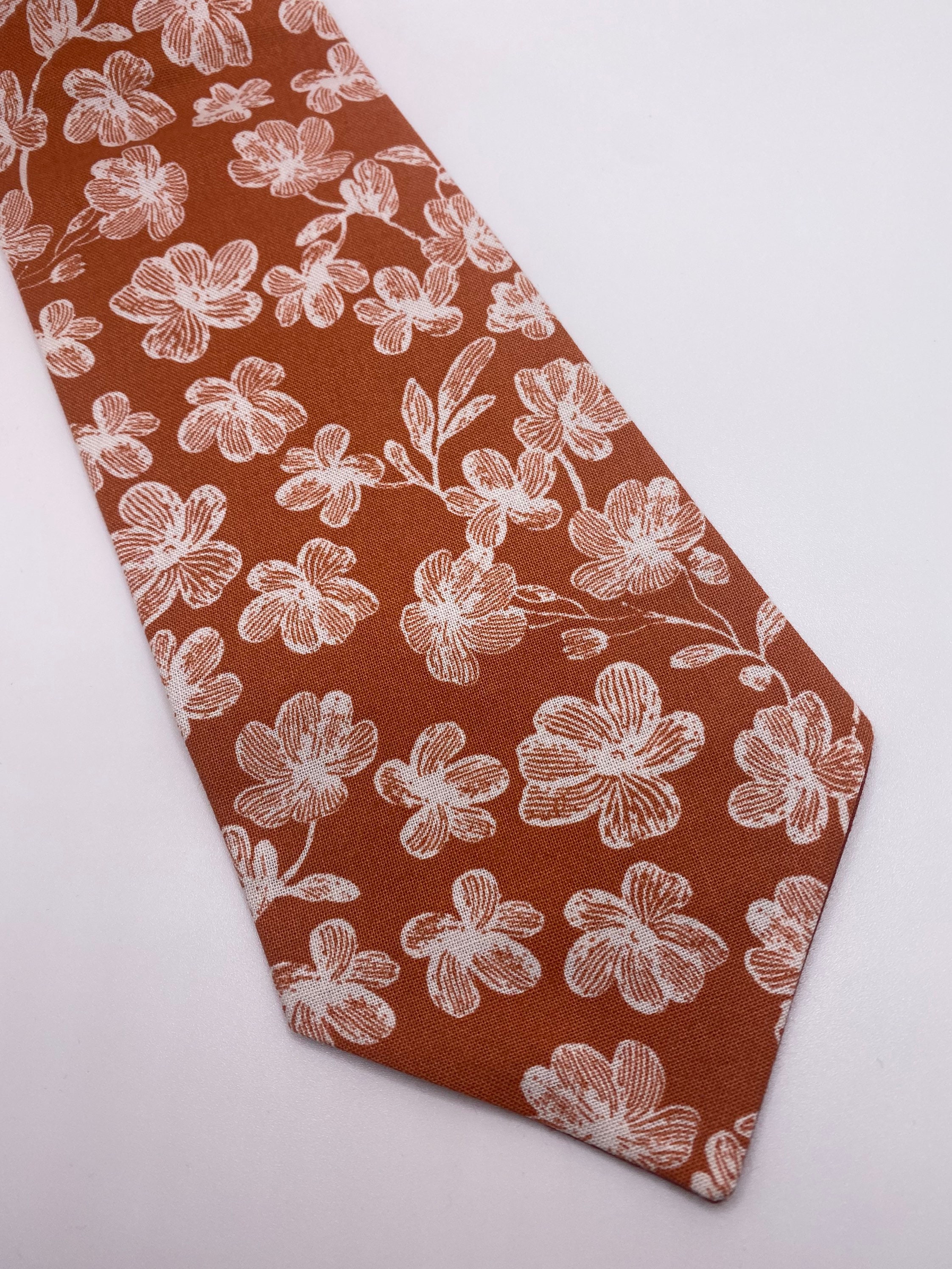 Skinny Tie-floral Tie-orange Tie-rust Colored Tie-flower - Etsy