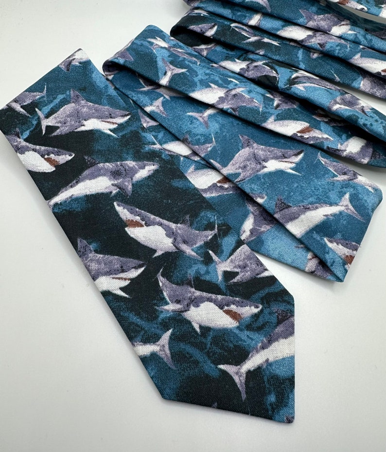 Shark Tie-shark Ties-shark Necktie-tie and Pocket Square-shark - Etsy
