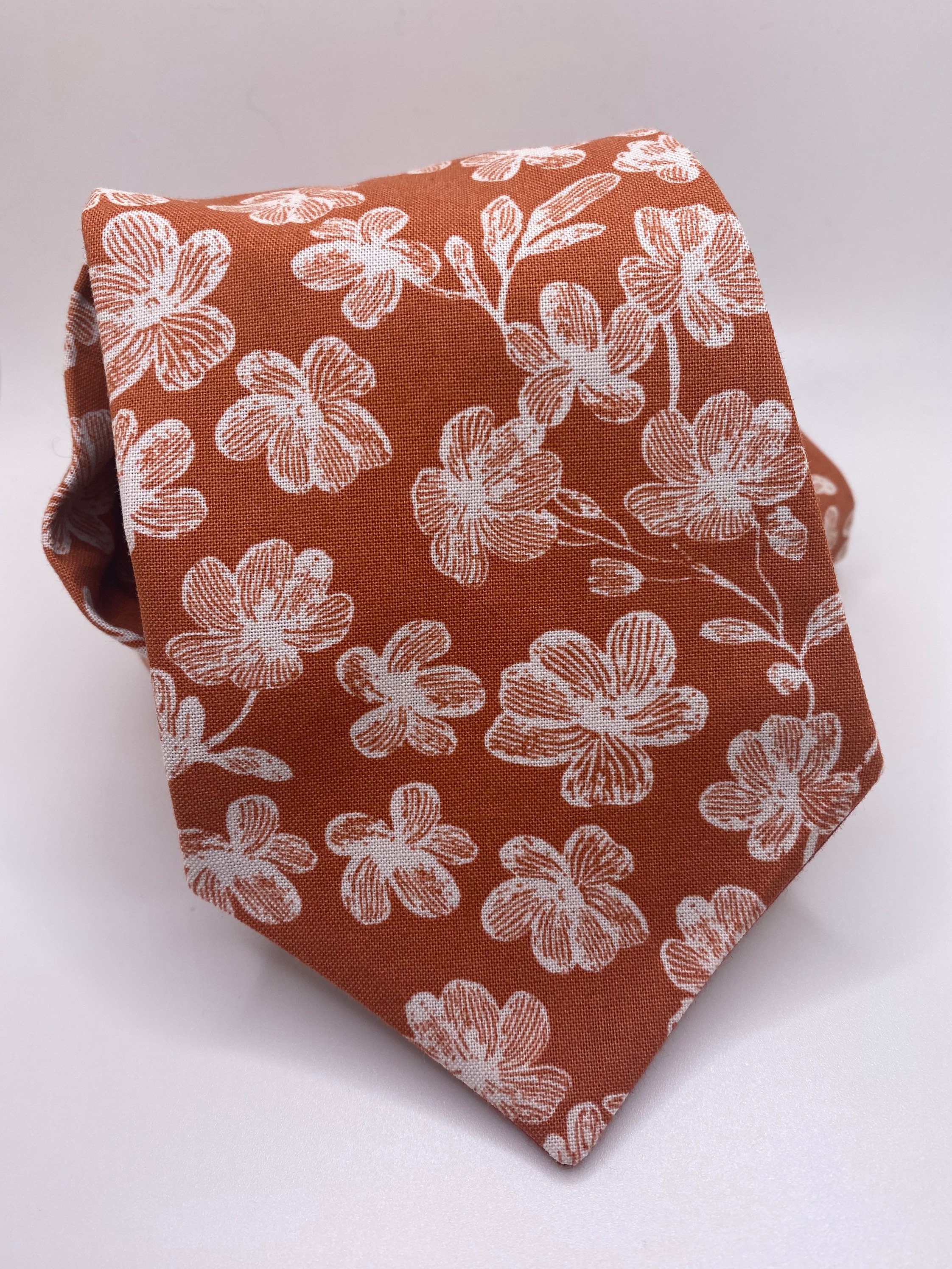 Skinny Tie-floral Tie-orange Tie-rust Colored Tie-flower - Etsy