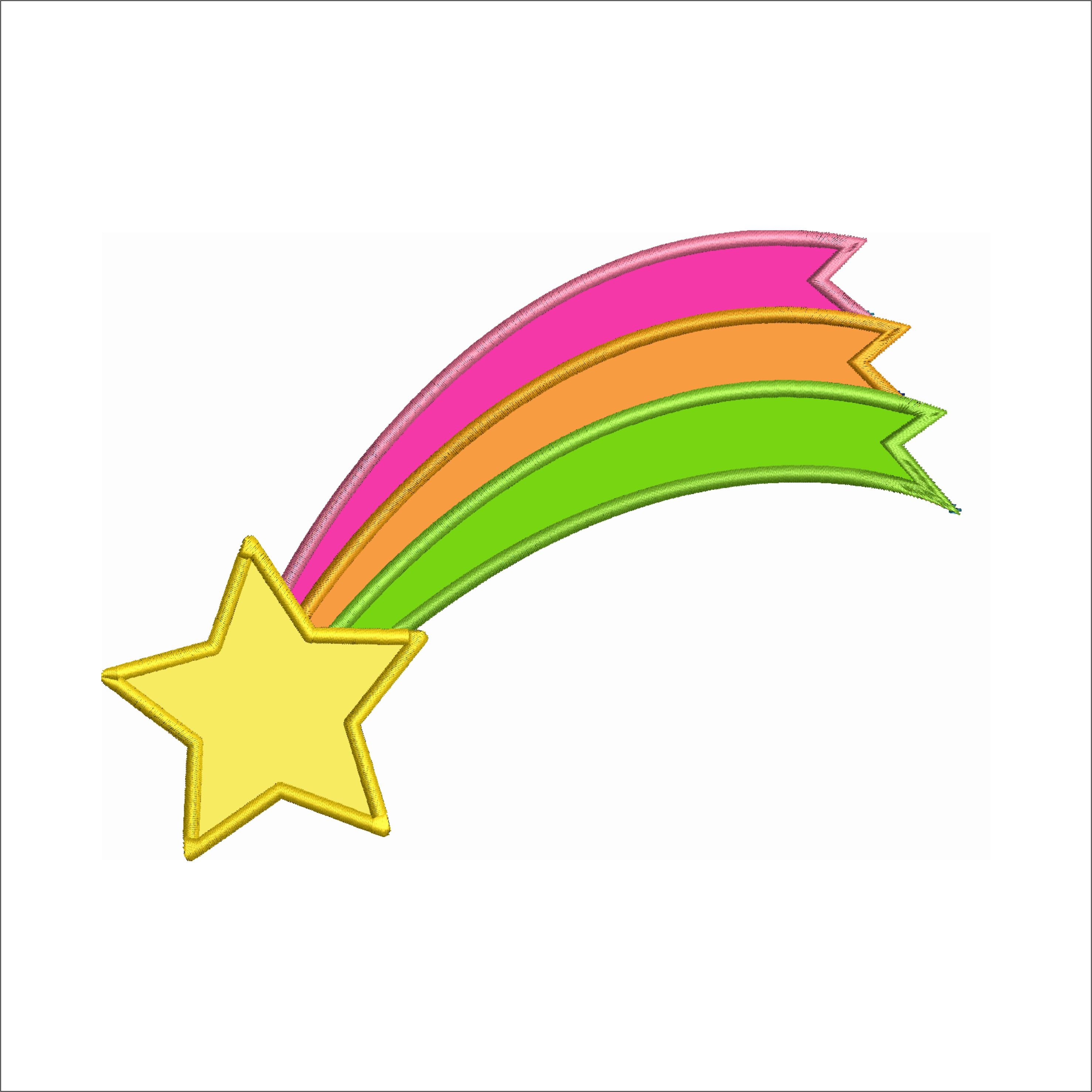 Shooting Star Applique Design Rainbow Tail Machine Embroidery Design ...