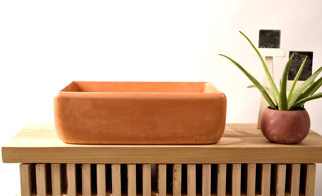 Oblio Washbasin With Rounded Corners, Terracotta Orange Top Basin - Etsy