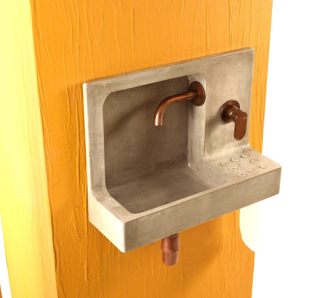 The Barbican Sink : Ice Gray Handcrafted Concrete Sink With Brass Tap ...