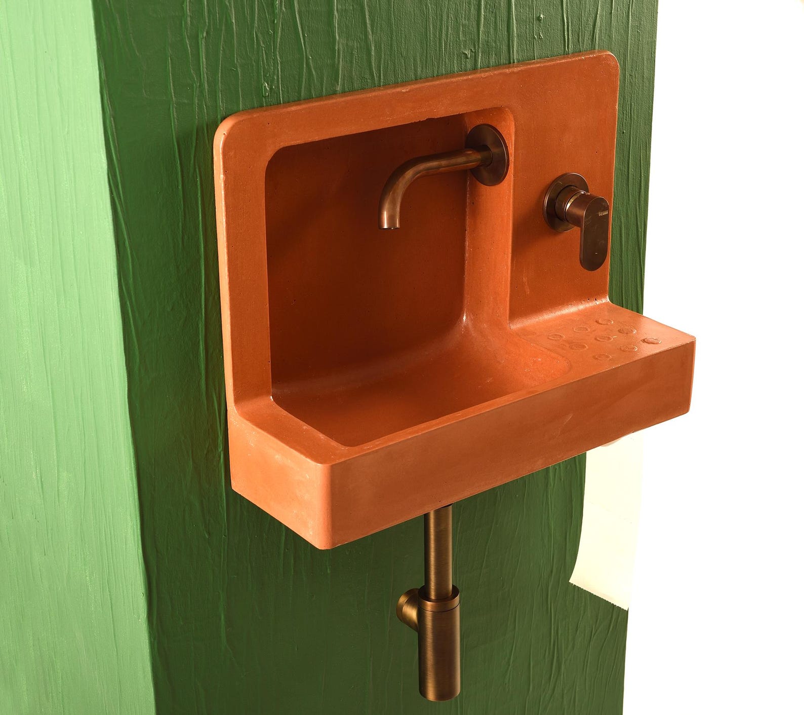 Barbican Wall Mounted Concrete Sink - Terracotta Orange With ...