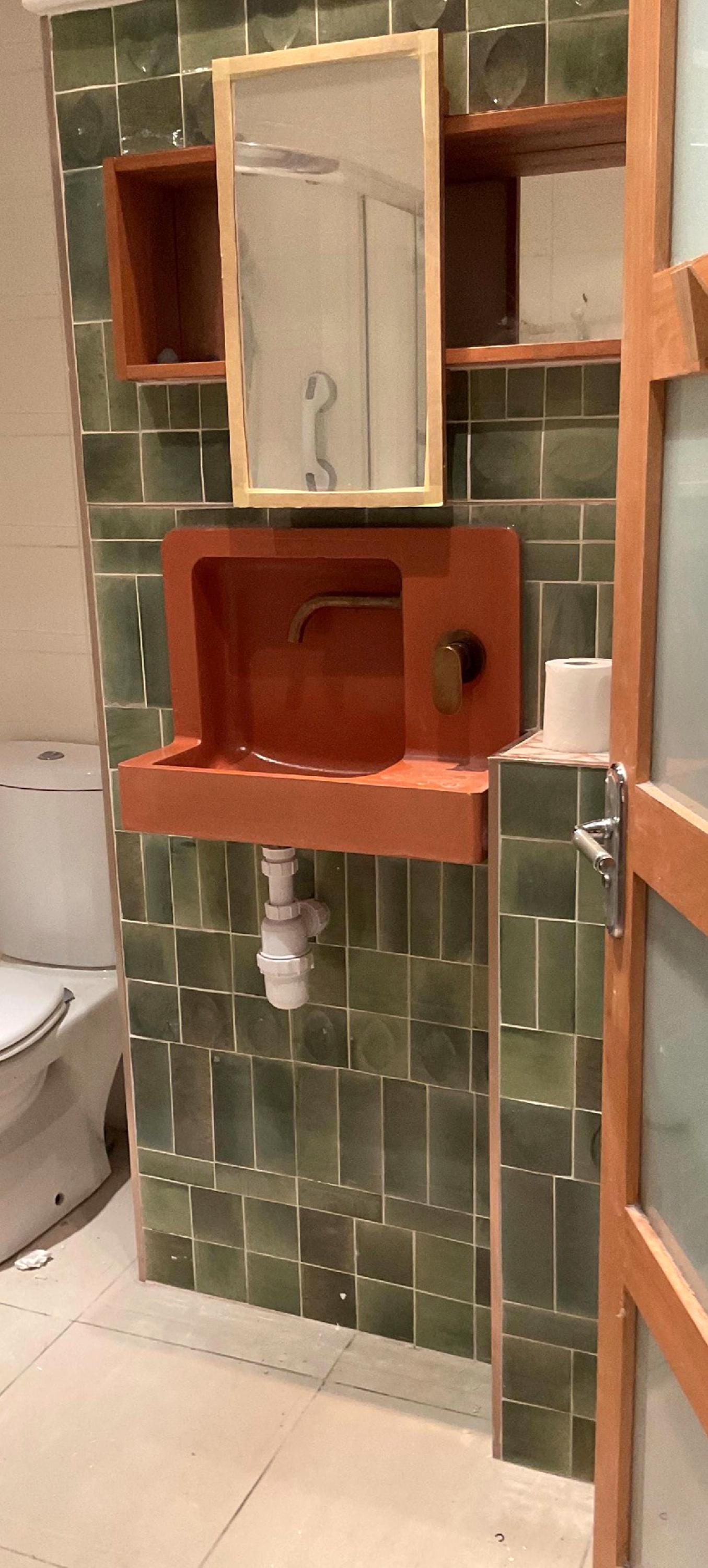 Barbican Wall Mounted Concrete Sink - Terracotta Orange With ...