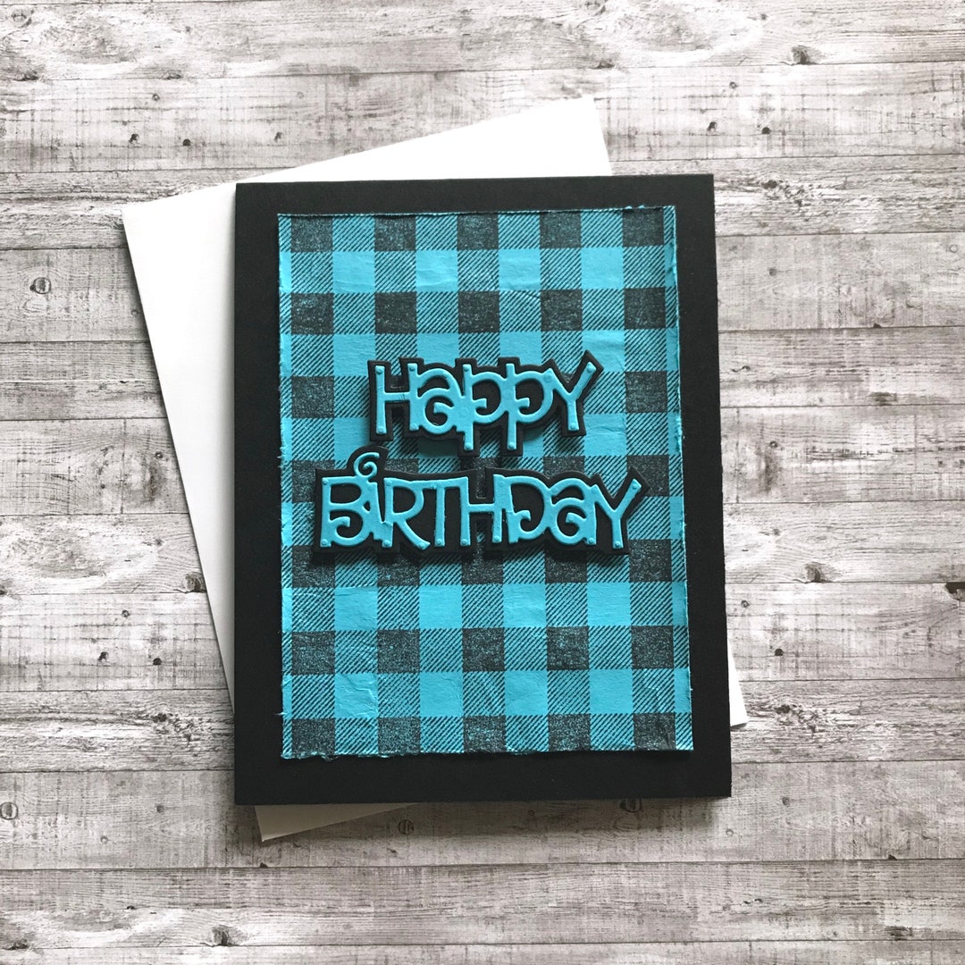 Handmade Buffalo Check Birthday Card: Distressed Texture - Etsy