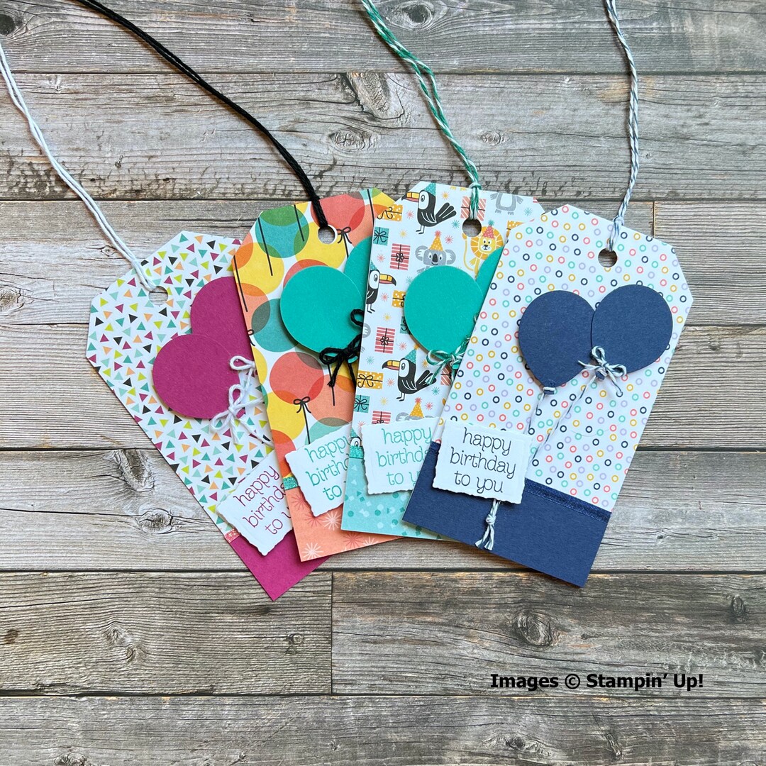 Handmade Gift Tags - Set of 4 (large); Happy Birthday Balloons ...