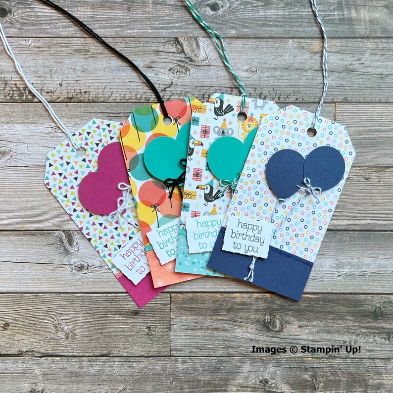 Handmade Birthday Gift Tags: Balloon Party Favor Tags, Set of 4 - Etsy