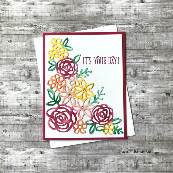 Handmade Birthday Card Floral Overlay two Options | Etsy