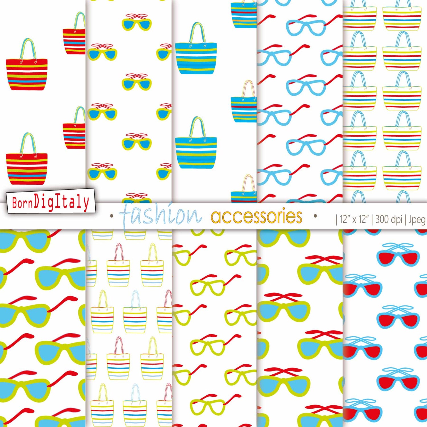 Fashion Printable Seamless Pattern Sunglasses Digital - Etsy