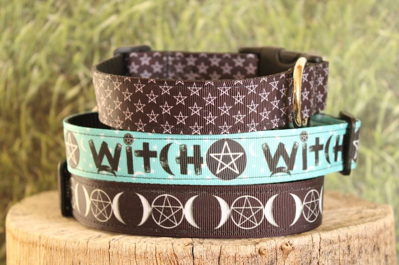 Wiccan Dog Collar, Pentagram Dog Collar, Witch Dog Collar, Triple Moon ...