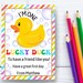 Printable Lucky Duck Back to School Gift Tag Editable Rubber Duck Gift ...
