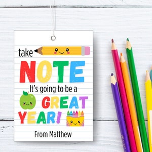 Printable Back to School Tag Take Note Writing Colourful Tag Editable ...
