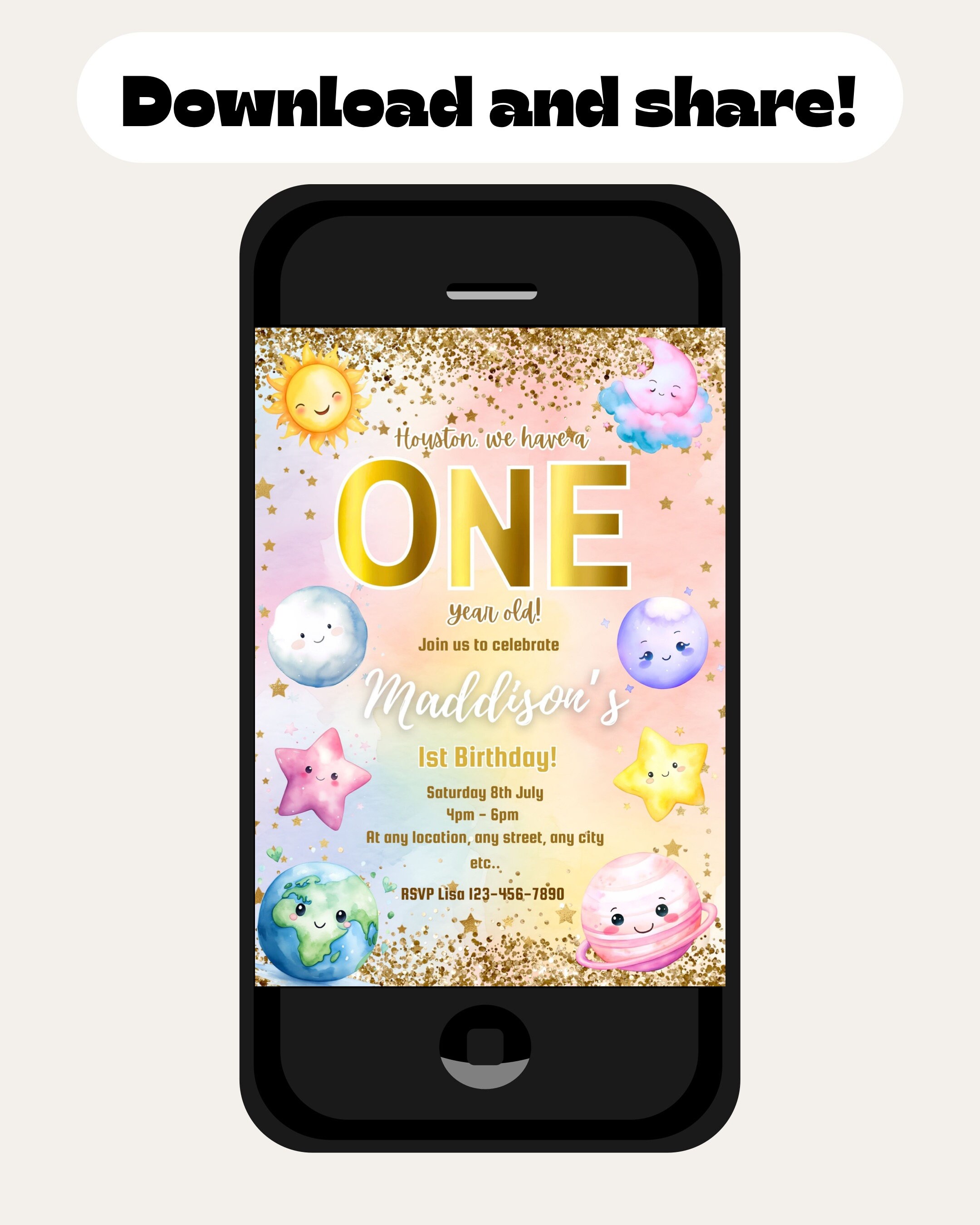 Printable Pastel Outer Space Birthday Party Invitation Planets Editable ...