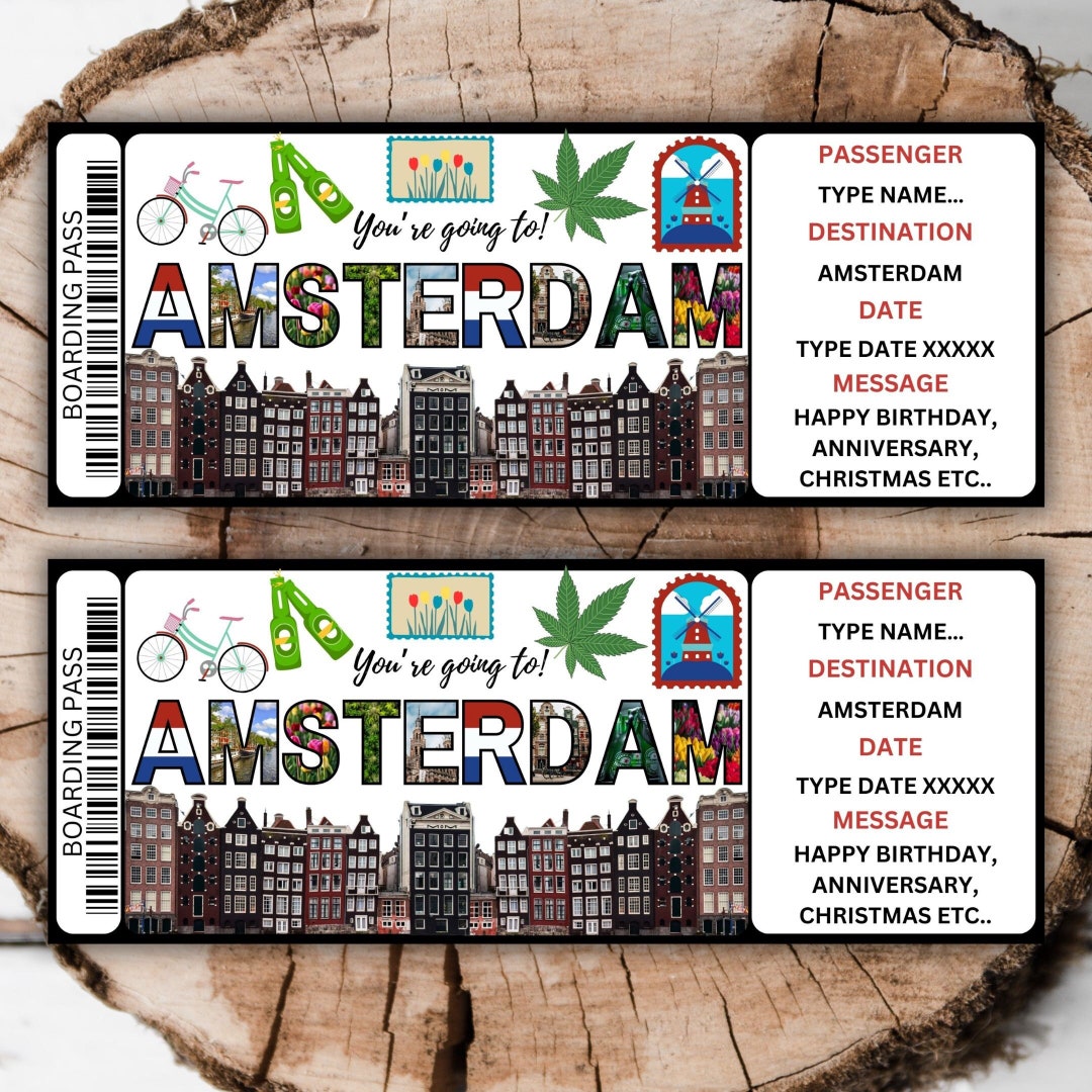 Printable Amsterdam Boarding Pass Template Editable Netherlands Plane ...