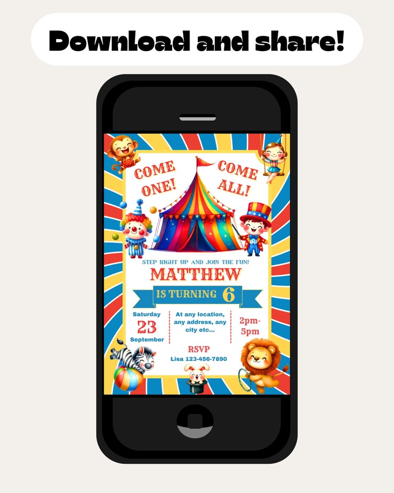 Printable Circus Birthday Invitation Boys Colourful Carnival Ticket ...