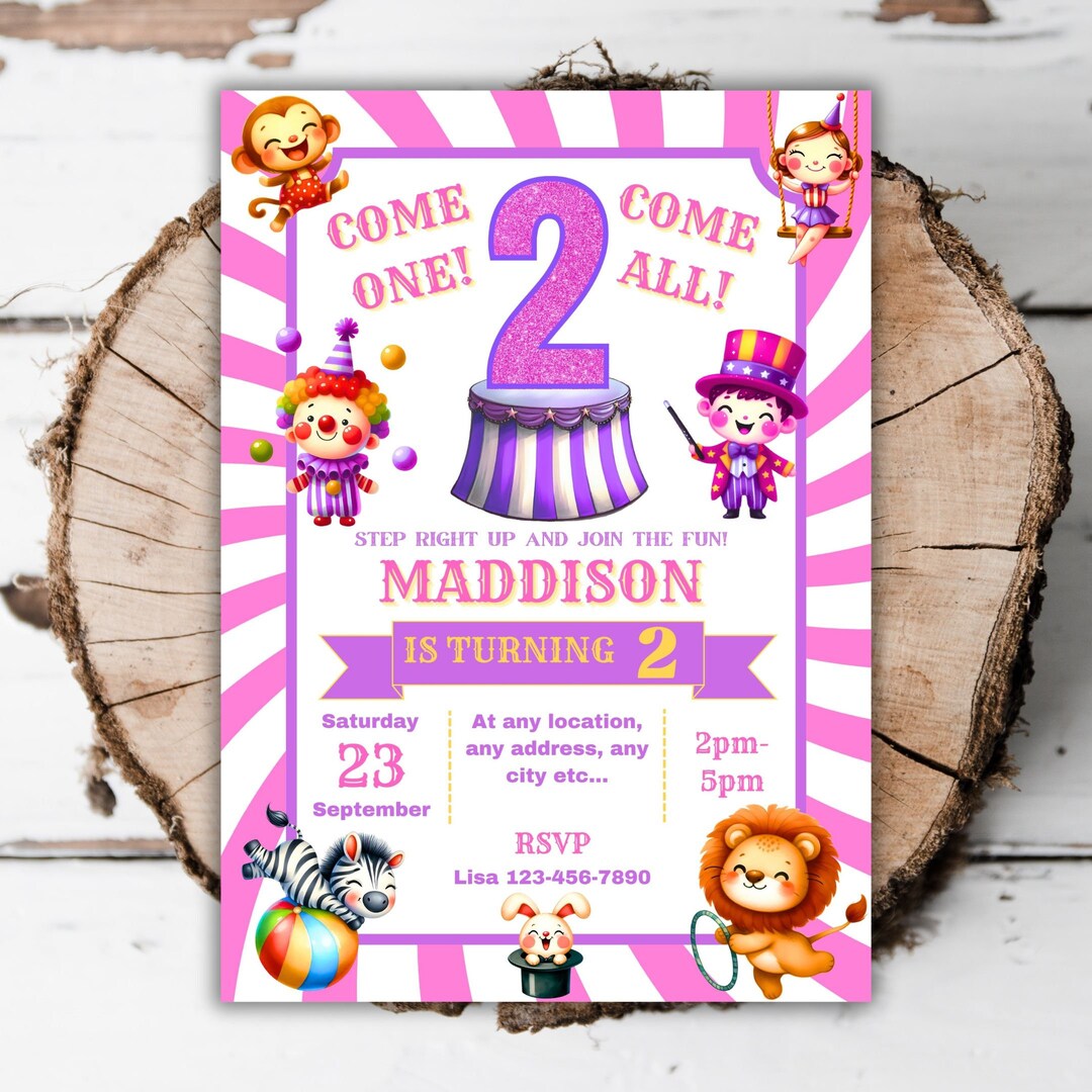 Printable Circus 2nd Birthday Invitation Carnival Editable Greatest ...