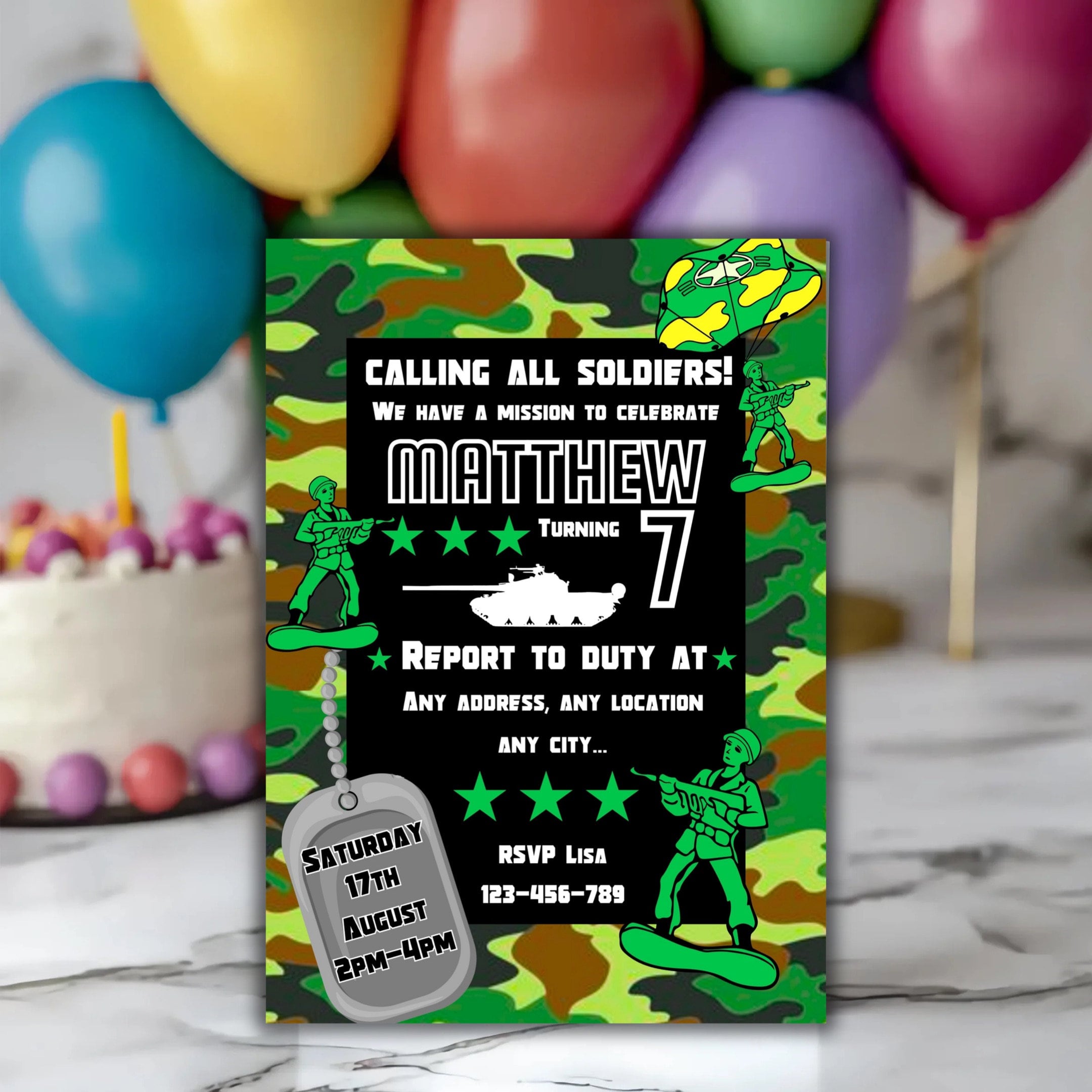 Printable Army Soldier Birthday Party Invitation Military Editable ...