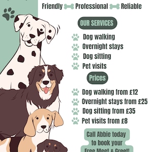 Printable Dog Walking Business Flyer Dog Sitting Flyer Doggy Daycare ...
