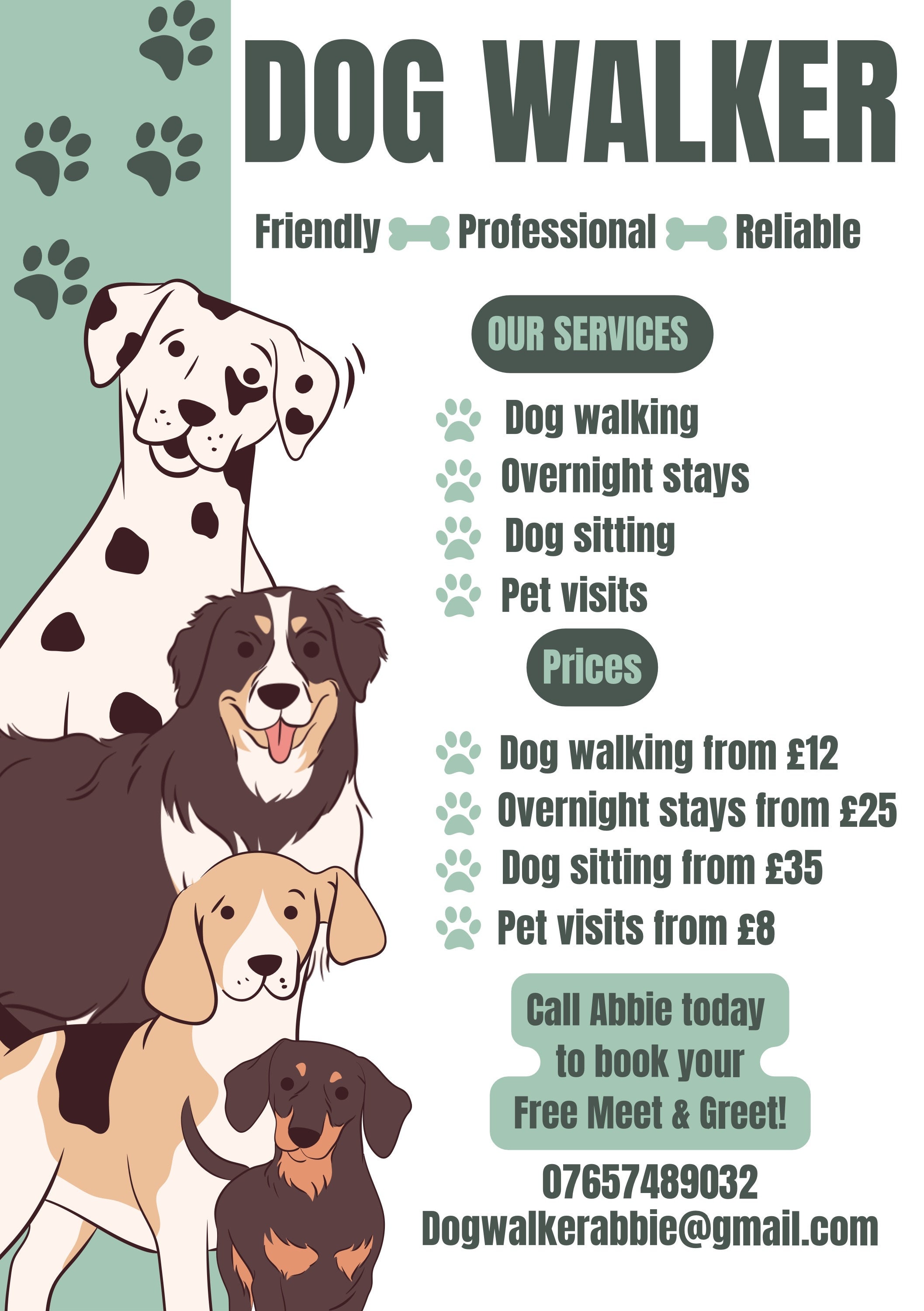 Printable Dog Walking Business Flyer Dog Sitting Flyer Doggy Daycare ...
