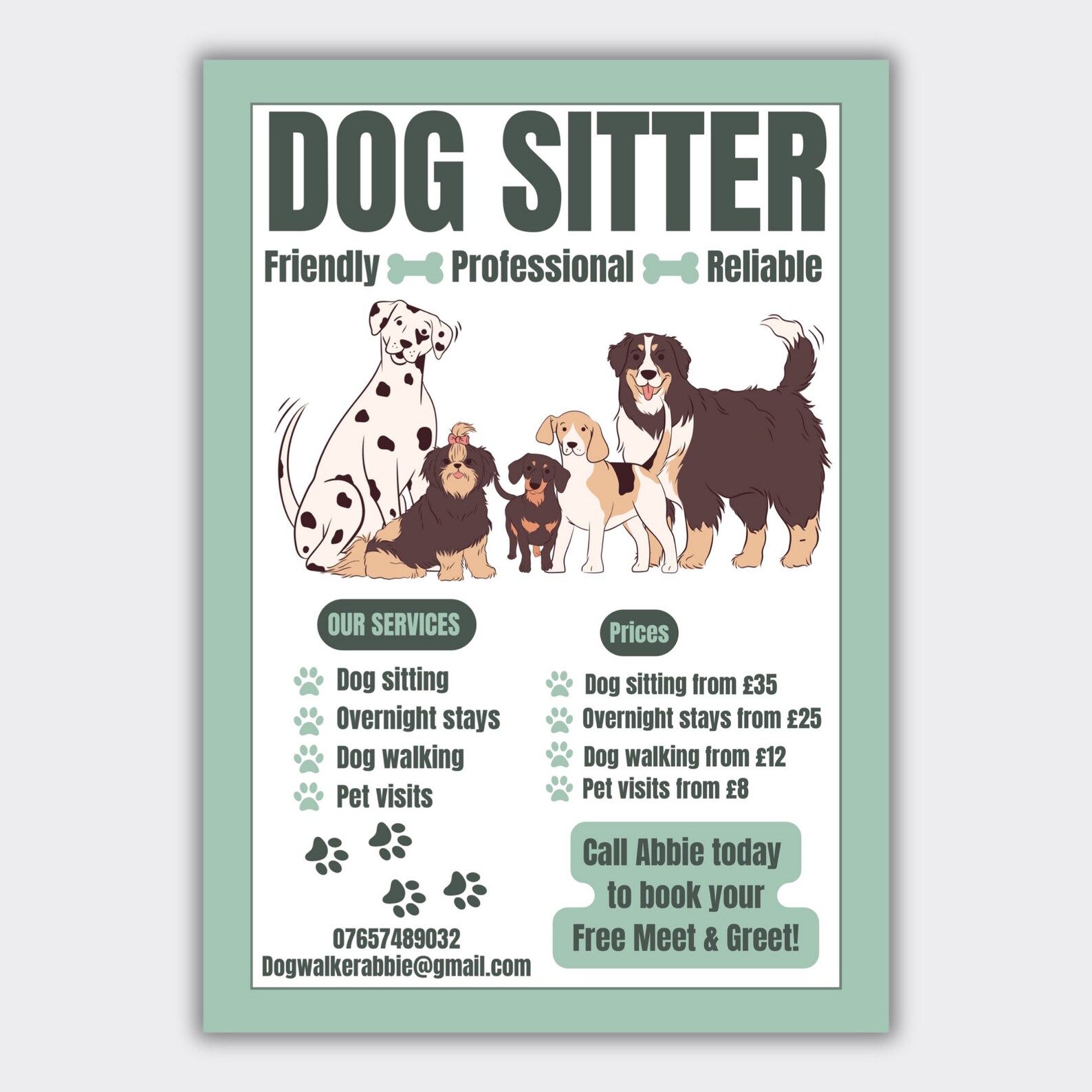 Printable Dog Sitting Business Flyer Dog Walking Flyer Doggy Daycare ...