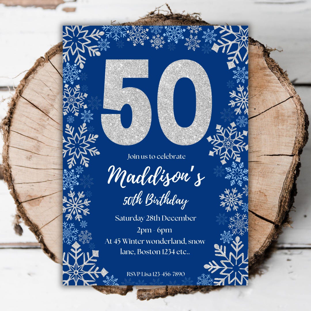 Printable Snowflake 50th Birthday Invitation Winter Wonderland Editable ...