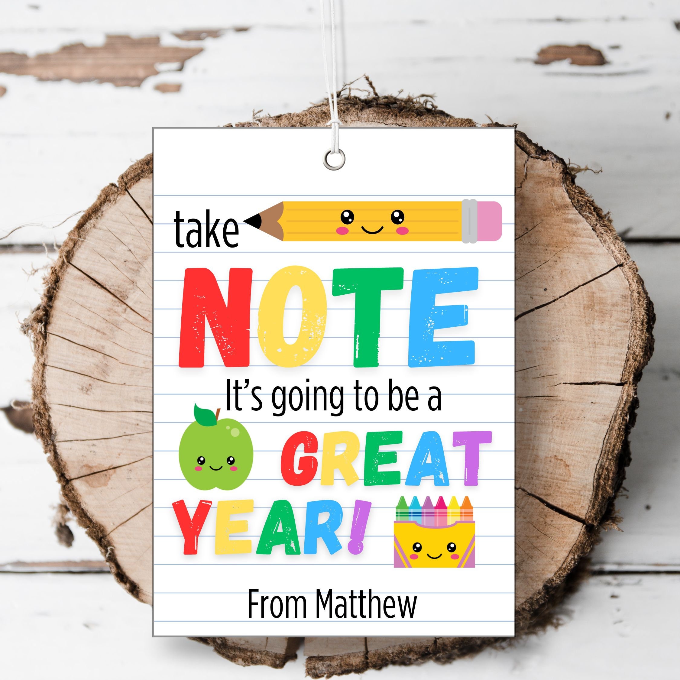 Printable Back to School Tag Take Note Writing Colourful Tag Editable ...